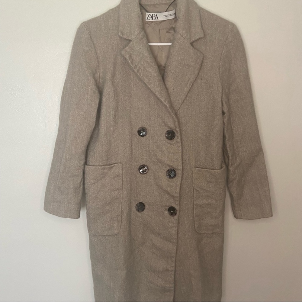Zara Trench Peat Coat Double Breasted Buttons In Brown - Gem
